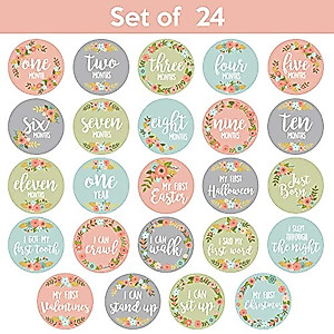 Baby Monthly Stickers | Floral Baby Milestone Stickers | Newborn Girl Stickers | Month Stickers for Baby Girl | Baby Girl Stickers | Newborn Monthly Milestone Stickers (Set of 24)