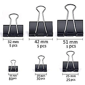 150Pcs Large Binder Clips 6 Assorted Sizes Paper Clamps Clip for Paper Metal Clip Office School Home Supplies (Black)