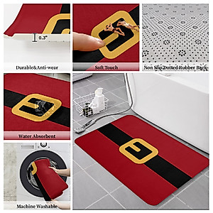 Christmas Bath Rugs Santa Belt Sponge Doormat Absorbent Non Slip Backing Durable Soft Flannel Mat Red Black Christmas Memory Foam Mats Carpet for Bathroom Kitchen 20 x 32 inches