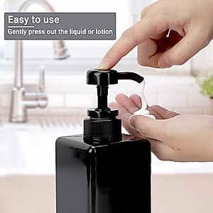 Amorettise 6 Pack Shampoo and Conditioner Dispenser Bottles, 4 Pack 22 Oz & 2 Pack 8 Oz Refillable Square Plastic Pump Bottles for Dispensing Lotions, Shampoo, Conditioner, and Body Wash (Black)