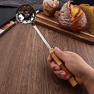 Uniturcky Soup Ladle and Slotted Spoon Set, 304 Stainless Steel Serving Utensils with Natural Bamboo Handle, Soup Spoons For Serving Gravy Hot Pot Or Restaurant, 10.2 Inch, 4 PCS / 2 of Each