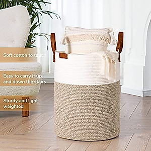 CHICVITA Tall Laundry Basket, Storage Basket for Organizing with Leather Handles, Large Dirty Clothes Hamper for Nursery Dog Toy basket, Towel Basket for Blankets Storage in Bathroom Organizer, 58L