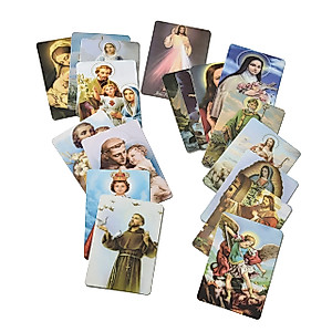 3X2.1Inch Catholic Paper Prayer Card With Metal Box,Assorted Holy Cards with Catholic Saints and Prayers-36Pcs
