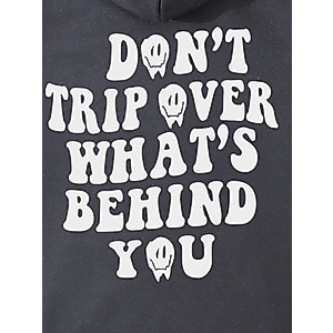 SOLY HUX Letter Hoodies for Men Casual Slogan Graphic Long Sleeve Streetwear Pullover Sweatshirt with Pocket Dark Grey XL