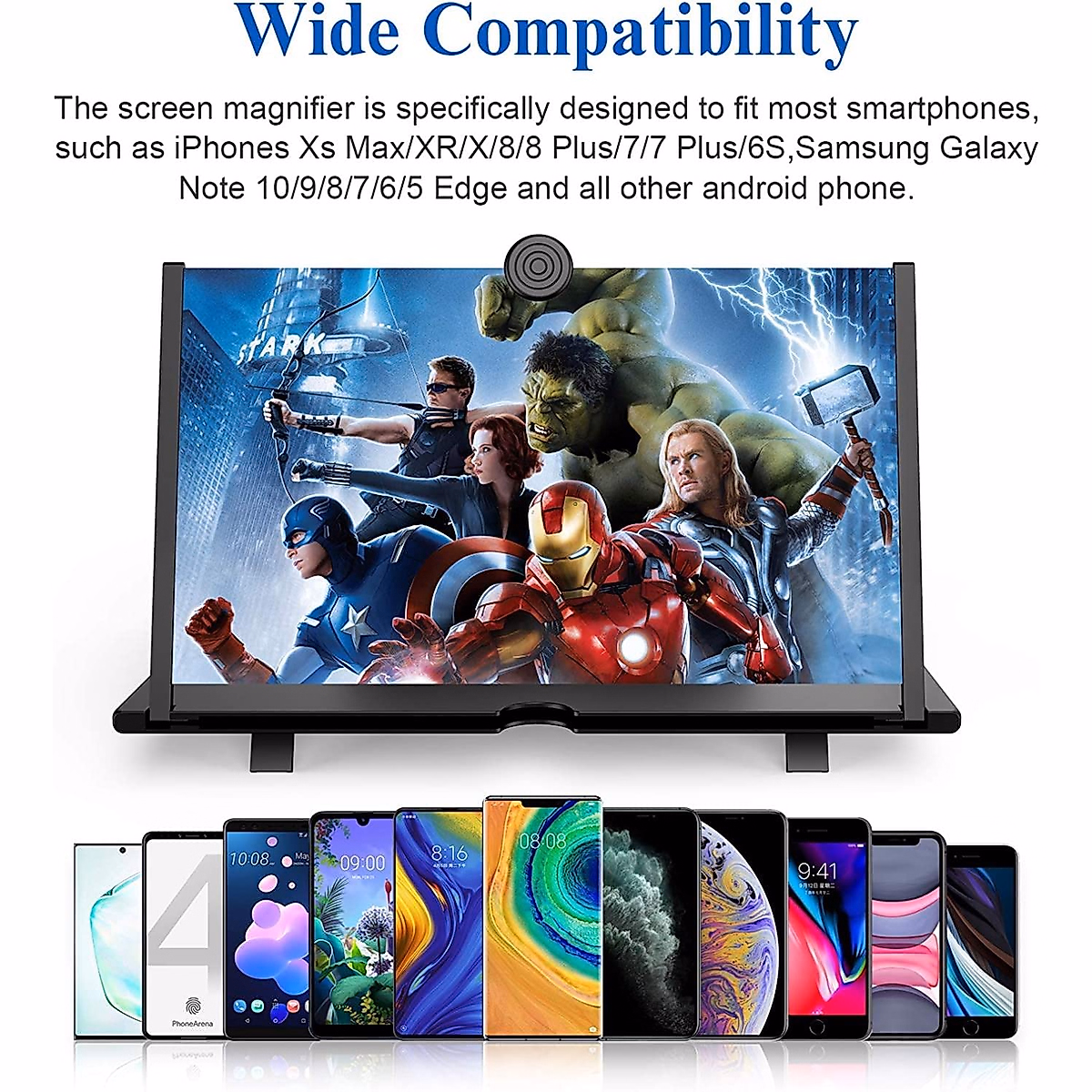 12" Screen Magnifier for Cell Phone – 3D HD Magnifing Screen Enlarger Projector for Movies Videos and Gaming – Foldable Phone Stand Holder with Screen Amplifier–Supports All Smartphones (Black-12inch)