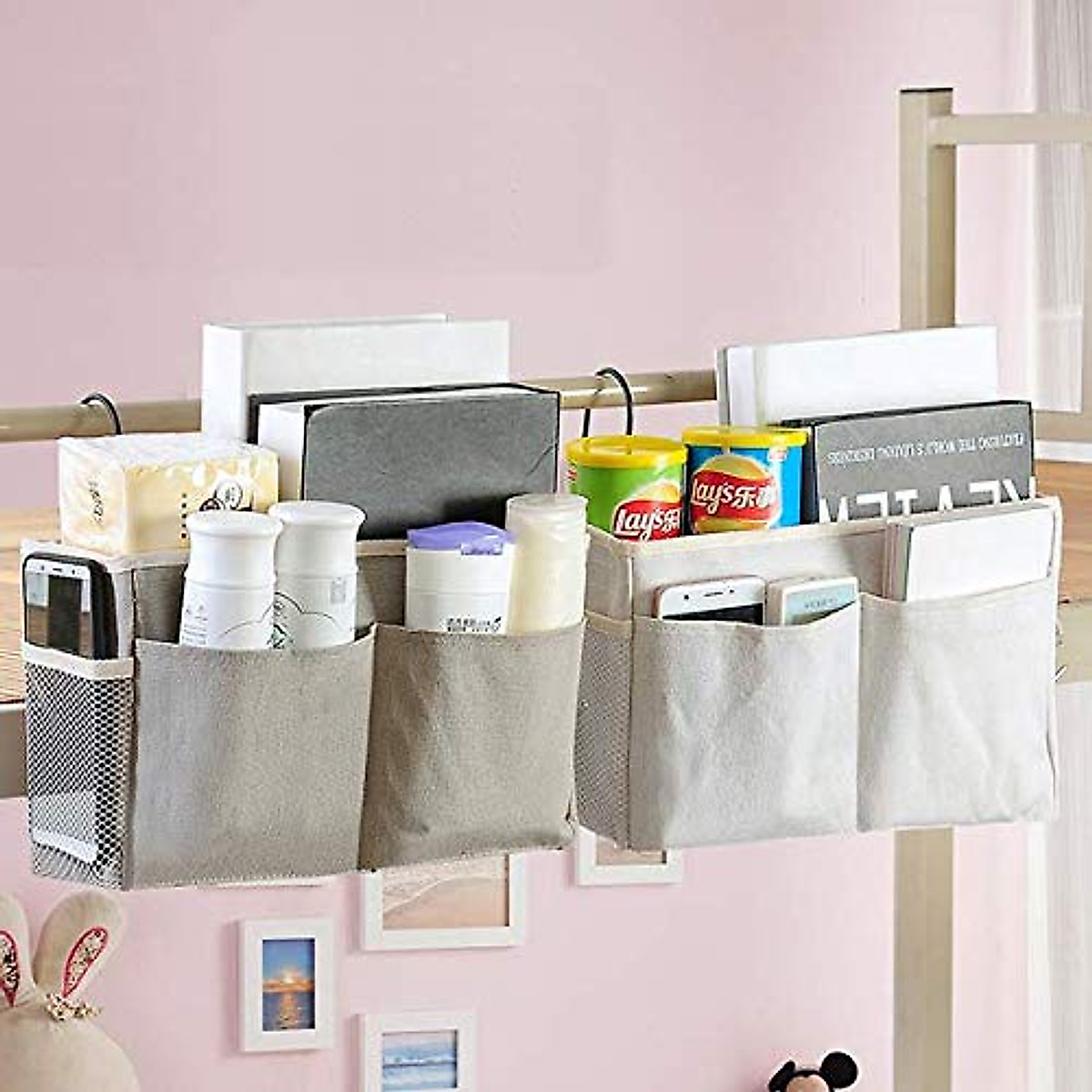 Bedside Caddy/Bedside Storage Bag Hanging Organizer for Bunk and Hospital Beds,Dorm Rooms Bed Rails,Can be Placed Glasses,Books,Mobile Phones,Keys ,daily supplies (E-style)