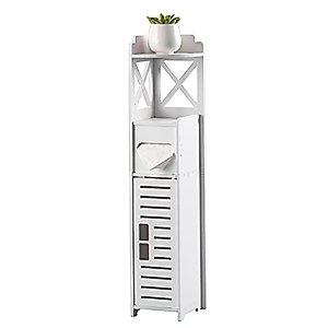 Narrow Storage Cabinet,Slim Bathroom Storage Cabinet for Half Bathroom,Small Corner Shelves for Tiny Spaces,Little Shelf for Bedroom,Narrow Toilet Paper Cabinet for Restroom,White by AOJEZOR