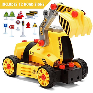 14-in-1 Take Apart Construction Toys 155pcs DIY Engineering Playset, 2 Electric Drills, Play Mat and Road Signs, Push & Go STEM Learning Bundle w/Lights, Sounds for Early Education, Boys and Girls 4+