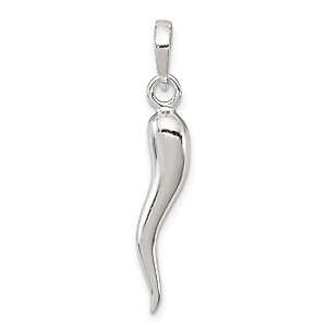 Solid 925 Sterling Silver Pendant Italian Horn Chilli Pepper (27mm x 4mm)