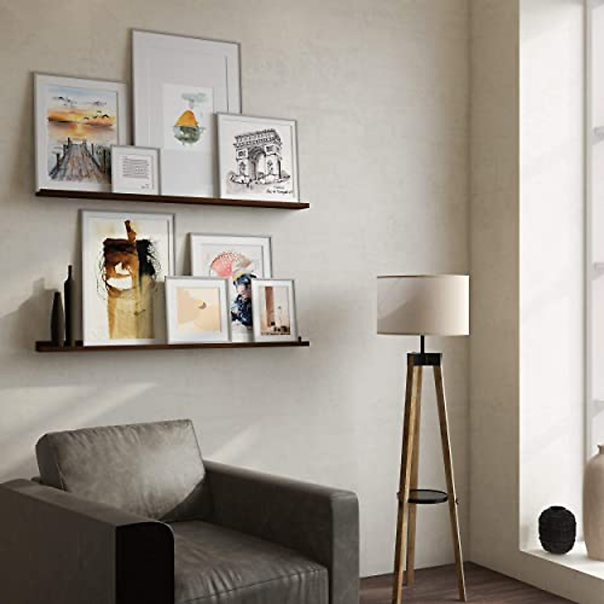 Wallniture Denver 48 Inch Long Floating Shelves for Wall, Narrow Picture Ledge Shelf Set of 2, Wall Shelves Walnut Color