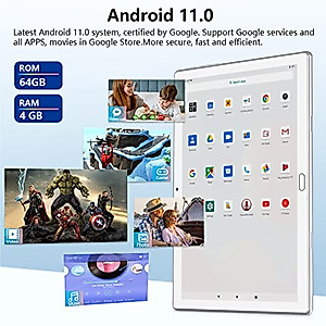 Tablet 10.1 inch Android 11.0 Tablet, 64GB ROM + 4GB RAM Octa-Core Processor 4G Phone Call Tablet, 1080P FHD IPS, 13MP Camera, 128GB Expand Support, Dual SIM Slot | WiFi | GPS | Bluetooth (Silver)