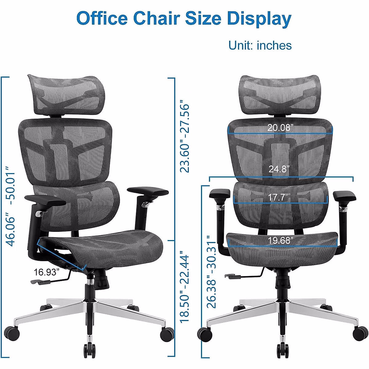 Ergonomic Office Chair, High Back Office Chair, Big & Tall Mesh Computer Chair with Lumbar Support/Headrest/5D Armrests, Executive Desk Chair with Adjustable Height for Home Office/Learning/Conference