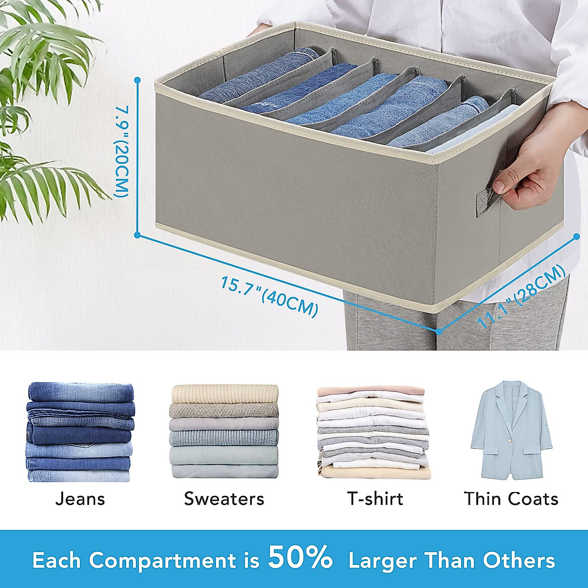 Baesyhom 12-Slot Jeans Organizer and 6-Slot Pants Organizer for Clothes, Jeans, Sweater, T-shirt, Dress Stackable for Wardrobe Closet Drawer Organizer Storage Bin Container, Dark Grey & Grey
