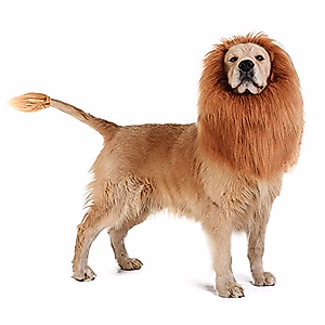 TOMSENN Dog Lion Mane - Realistic & Funny Lion Mane for Dogs - Complementary Lion Mane for Dog Costumes - Lion Wig for Medium to Large Sized Dogs Lion Mane Wig for Dogs