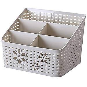 Plastic Makeup Storage Organizer Caddy - Divided Basket Bin for Bathroom Vanity Countertop with Mesh Hollow Design for Shower Kitchen Office Desk (5 cells)