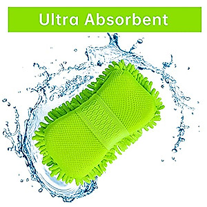 4 Pack Car Wash Mitt, BELPAIR Microfiber Sponge Cleaning Mitten for Window Cleaner, Non Scratch Sponges Auto Supplies Duster Kit Premium Washing Scrub Foam for Care Tools Foaming Cleaner (Green)