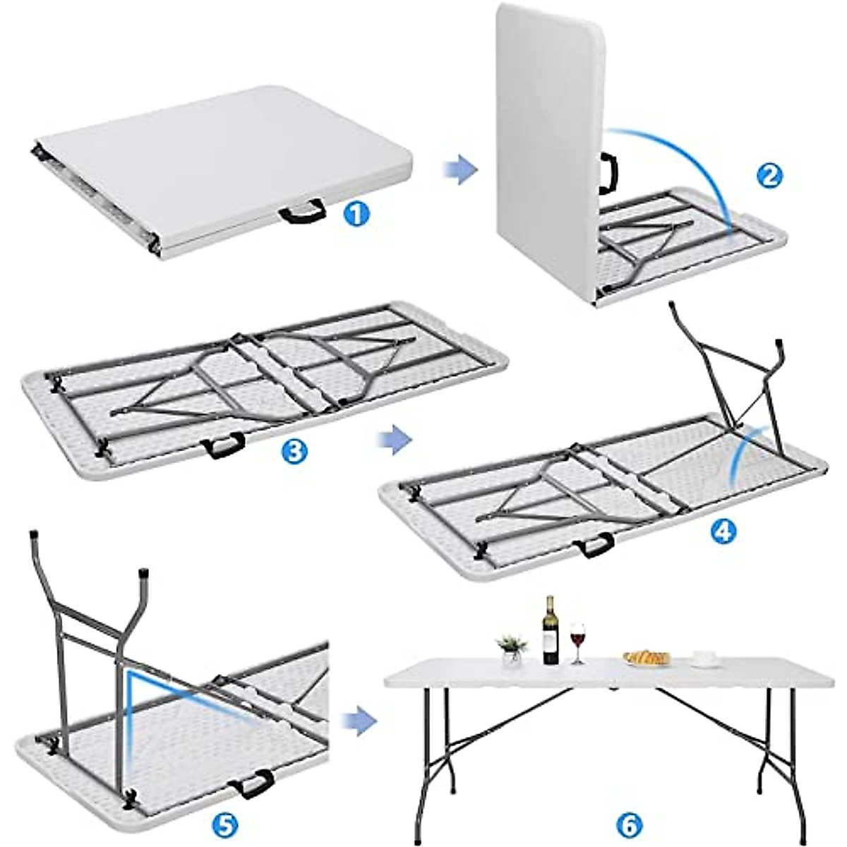 Edtian Folding 6ft Outdoor and Indoor Foldable Ideal for Camping and Picnic, Portable and Easy to Set Up, Perfect as a Card Craft Table, White