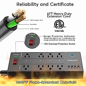 Smart Plug, Power Strip, POWSAV Smart Home WiFi Surge Protector with 5 Smart Outlets (Works with Alexa & Google Home) and 5 Always on outlets and 4 USB Ports, 6 Feet Extension Cord, Black, ETL Listed