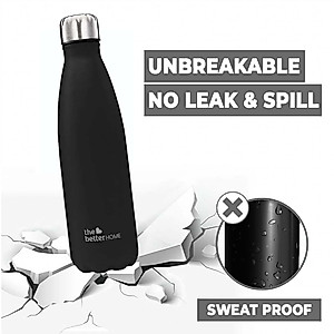 The Better Home 1000 Stainless Steel Insulated Water Bottle 1 Litre | Thermos Flask 1 Litre+ | Hot and Cold Steel Water Bottle 1 Litre | Black (Pack of 2)