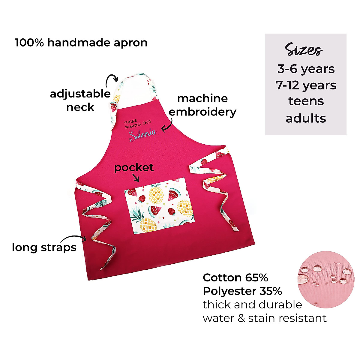 ROMEOSHOP custom apron for women, personalized apron for kid girl, cooking baking kitchen gift (01 pink)