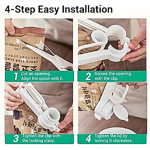 BOOLSFMAM Food Bag Sealing Clip with Pour Spout, Chip Bag Clips Set, Food Clips to Seal Pour Food Storage Bag Clip with Spout for Cereal, Snacks, and More (4)