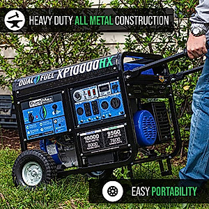 DuroMax XP10000HX Dual Fuel Portable Generator-10000 Watt Gas or Propane Powered Electric Start w/CO Alert, 50 State Approved, Blue