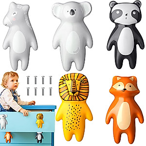 5 Pieces Cute Animal Knobs Kid Handles Ceramic Knobs Child Drawer Pulls Animal Cabinet Handles Lovely Cupboard Knobs Nursery Drawer Handle with Screws for Room Bedroom Bathroom Kitchen Door Dressers