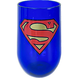 Spoontiques - Superman Acrylic Wine Cup - Acrylic Wine Tumbler – Acrylic Stemless Wine Glass – 16oz - 5 5/8” Tall