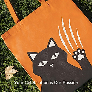 yesbox Gift Tote Bag - Vibrant Orange Canvas, Eco-Friendly, Cute Cat Design Ideal for Halloween Festivities, Trick or Treat, Travel, and Daily Use!