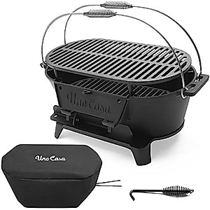 Uno Casa Hibachi Grill - Pre-Seasoned Small Charcoal Grill, Portable Charcoal Grill for Camping, Outdoors Table Top Grill Charcoal, Japanese Hibachi Grill - Waterproof Cover Included