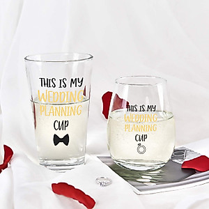 This is My Wedding Planning Glass Set for Wedding – Unique Engagement Gifts For Him and Her – Perfect Engagement Present, Wedding Gift, Bridal Shower Gift Set of 2 with Beautiful Gift Box