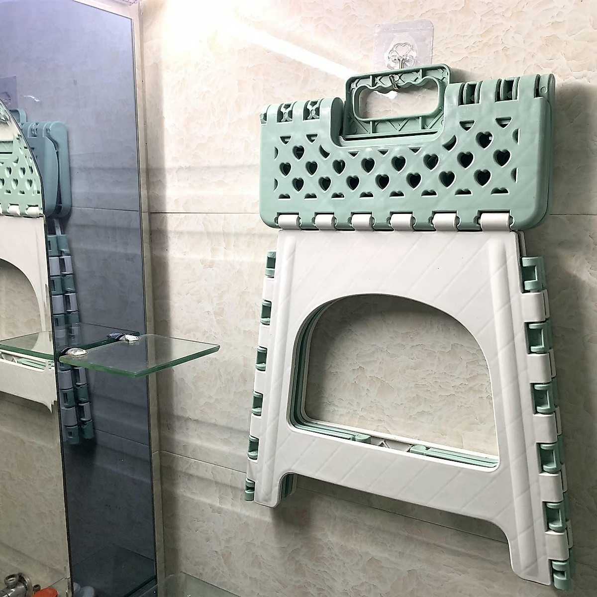 Shower Stool for Inside Shower, TRANOMOS Foldable Small Shower Stool for Shaving Legs, Waterproof Plastic Corner Shower Foot Stool, Shower Foot Rest, Pedicure Stand Foot Rest,Green