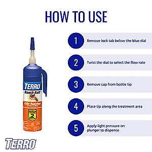 TERRO T502 Ready-to-Use Indoor Roach Bait Roach Gel Killer - Kills German, American, and Oriental Roaches – 3 oz