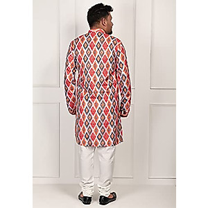 Multi Color Printed Kurta Pajama Set Men - Indian Traditional Dress Ethnic Churidhar For Men Wedding - Men's Tunic Cotton Kurta - Indian Mens Kurti - Diwali Clothes