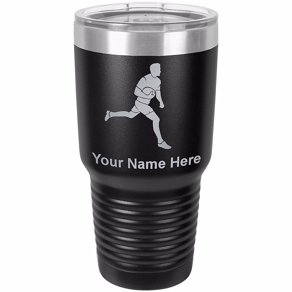 LaserGram 30oz Vacuum Insulated Tumbler Mug, Rugby Player, Personalized Engraving Included (Black)