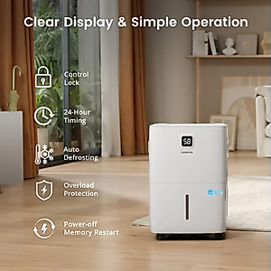 Kesnos 80 Pints Energy Star Dehumidifier for Home & Basement with Drain Hose, Front LED Display and 1.06 Gal Water Tank, Ideal for Spaces up to 5,500 Sq. Ft., Featuring Auto Defrost & Timer Function