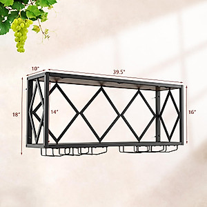 Giantex Industrial Wall Mounted Wine Rack, 39-Bottle Metal Wine Holder Wall with 12 Glass Holder, Hanging Wine Glass Rack Wall Mounted for Home Bar, Kitchen, Dining Room, Rustic Brown