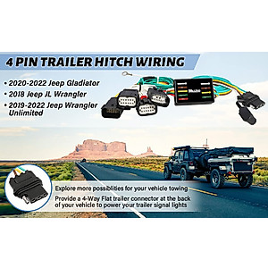 MECMO 56407 4-Pin Trailer Wiring Harness for 2018-2023 Jeep Wrangler JL/JLU, 2020-2023 Jeep Gladiator JT, 19-23 Jeep Wrangler Unlimited, Towing Hitch Wiring for JL Trailer Light Connect