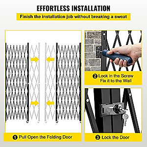 VEVOR Double Folding Security Gate, 63.39" H x 122" W Folding Door Gate, Steel Accordion Security Gate, Flexible Expanding Security Gate, 360° Rolling Barricade Gate, Scissor Gate or Door with Keys