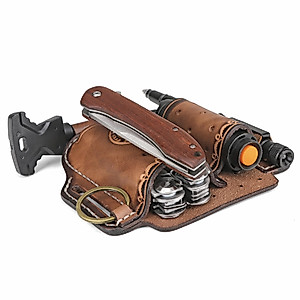 Tourbon Leather EDC Pouch for Belt Multitool Sheath Folding Knife Pocket Tool Organizer with Flashlight Holster Pen Holder