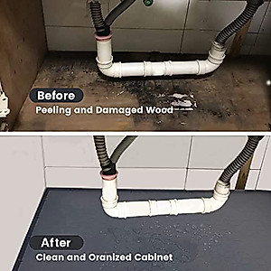 Under Sink Mat for Kitchen Waterproof, 34" x 22" Flexible Silicone Under Sink Liner with Drain Hole, Kitchen Cabinet Mat and Protector for Drips Leaks Spills, Gray