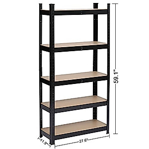 Karl home Garage Shelving Heavy-Duty, 5-Tier Wide Size Adjustable Metal Shelving Unit Utility Rack Organization for Garage Pantry Basement, 1900lbs,27.6" L x 11.8" W x 59.1" H, Black