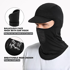 MELASA Balaclava Face Mask with Brim for Men Women Sun Protection, Cycling Cap with Neck Gaiter, Full Face Cover Helmet Liner Skull Cap for Cycling Fishing Motorcycle(White)