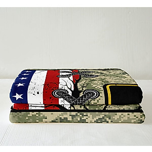 Erosebridal American Flag Blanket for Adult Boys Army Green Camo Bed Plush Blanket Kids Men Vintage USA Flag Throw Blanket Youth Girls Retro Military Camouflage Grunge Stripes Fuzzy Blanket, 50&quot;x60&quot;