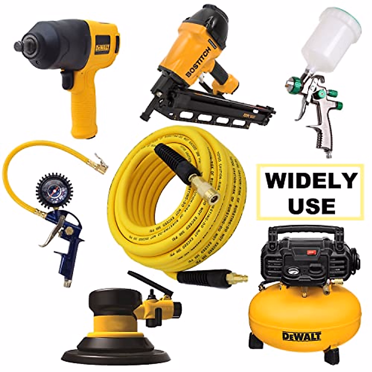 YOTOO Hybrid Air Hose 3/8-Inch by 25-Feet 300 PSI Heavy Duty, Lightweight, Kink Resistant, All-Weather Flexibility with 1/4-Inch Brass Male Fittings, Bend Restrictors. Yellow