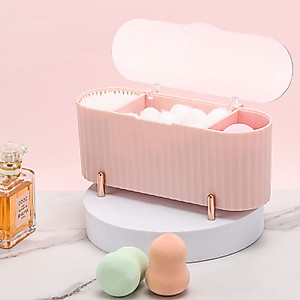 Tecbeauty Qtips Holder, 3 Grids Separate Cotton Swabs Dispenser, Cotton Ball Storage Box, Jar for Cotton Pads Bathroom Organizer Canisters - Pink