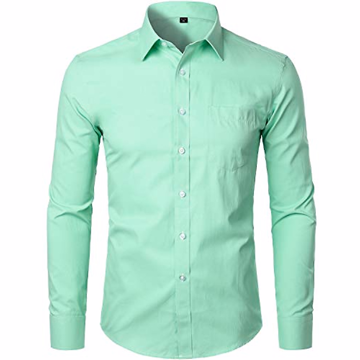 ZEROYAA Men's Long Sleeve Micro Twill Dress Shirt Basic Slim Fit Button Up Business Formal Shirts with Pocket ZYSGCL02 Light Green Large