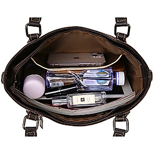 Iswee Retro Leather Stachel Handbags Top Handle Bags Tote Bag Designer Shoulder Bag Crossbody Bags for Women (Dark Brown)