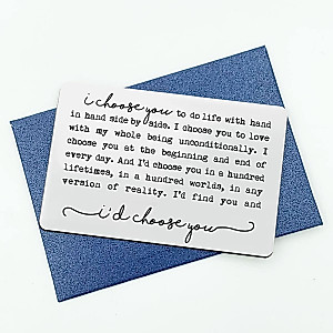 I Choose You Metal Wallet Insert Card, Engraved Gift for Him, Pocket Keepsake, Husband Gift, Anniversary Gift for Men, Wedding Anniversary Gift for Husband, Gifts for Him (Silver)