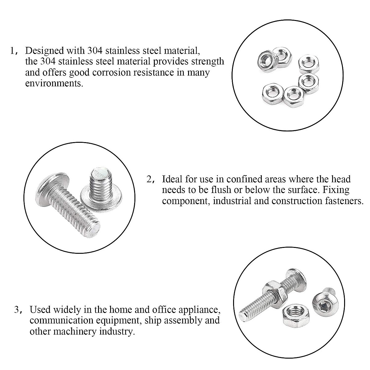 DYWISHKEY 360 Pieces M3 x 4mm/6mm/8mm/12mm/16mm/20mm Stainless Steel 304 Hex Button Head Cap Bolts Screws and Nuts Kit